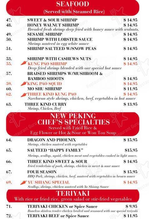 Menu at NEW PEKING restaurant, Bonney Lake