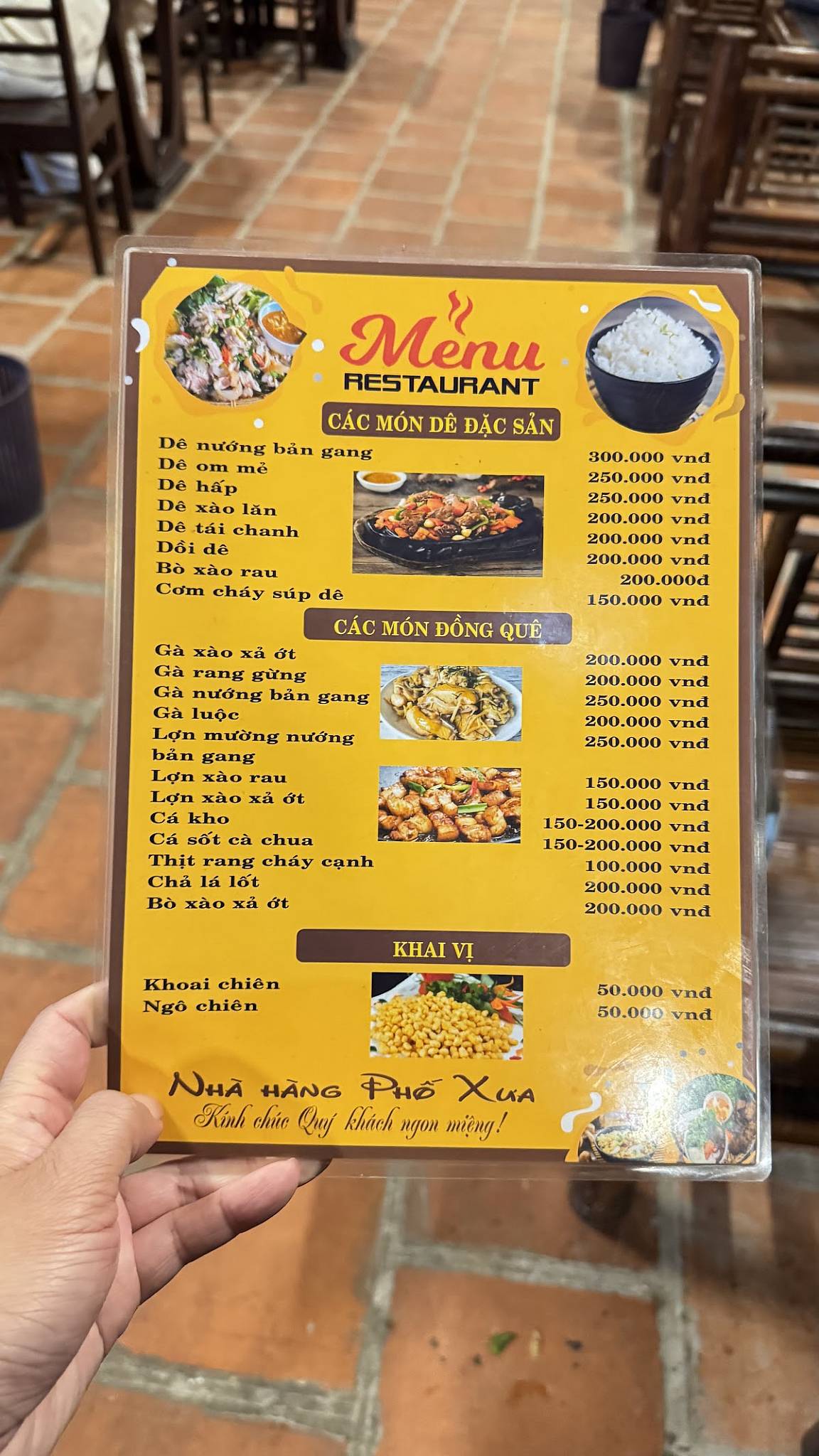 Menu at NHÀ HÀNG PHỐ XƯA (Ẩm thực tràng an) restaurant, Ninh Binh
