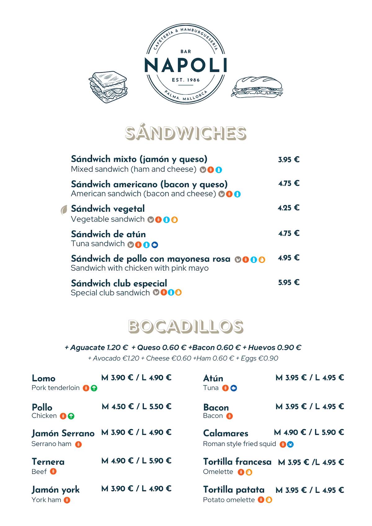 Carta de Napoli Burger Bar, Palma de Mallorca, Carrer del Marquès de la ...