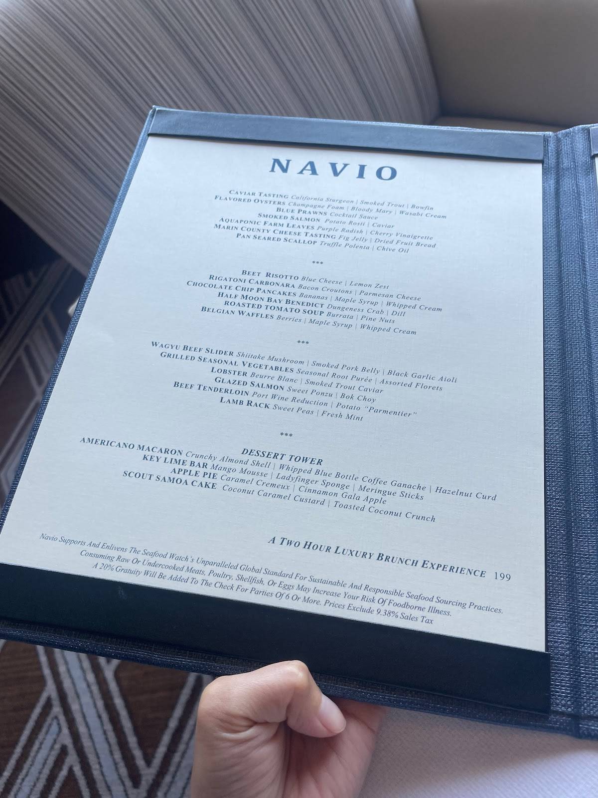 Menu at Navio restaurant, Half Moon Bay