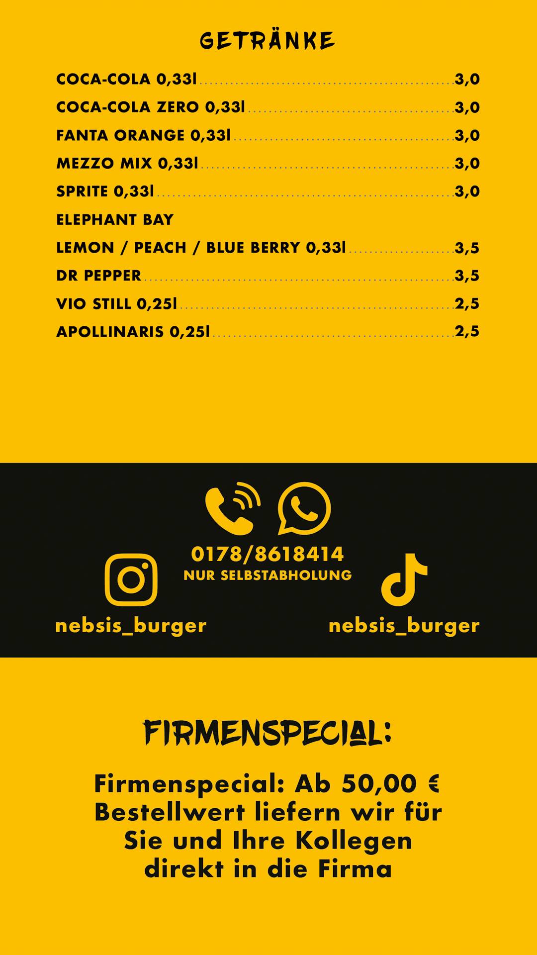 Speisekarte von Nebsi's Burger restaurant, Mannheim
