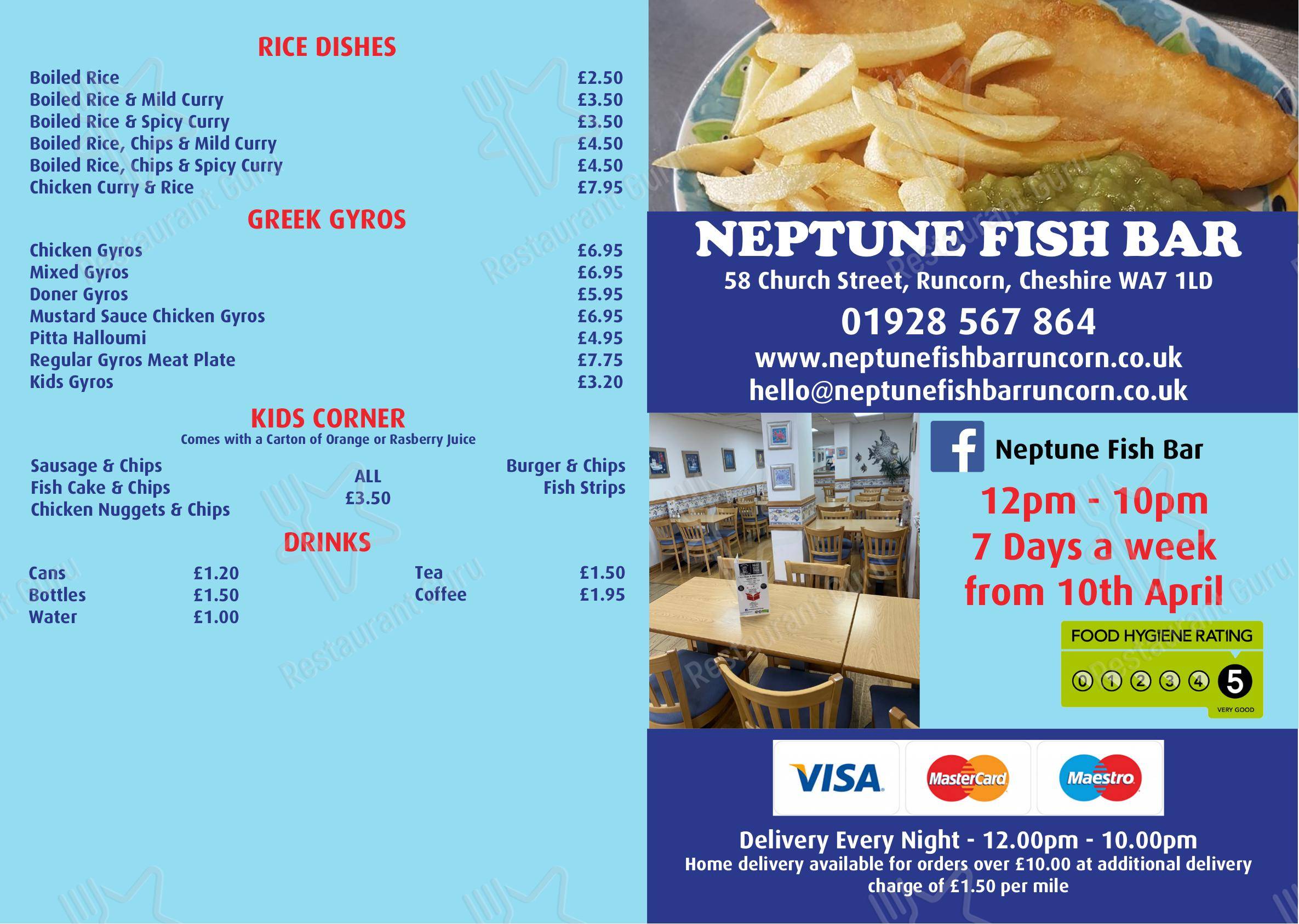 Menu at Neptune Fish Bar and Restaurant, Runcorn, 58 Church St