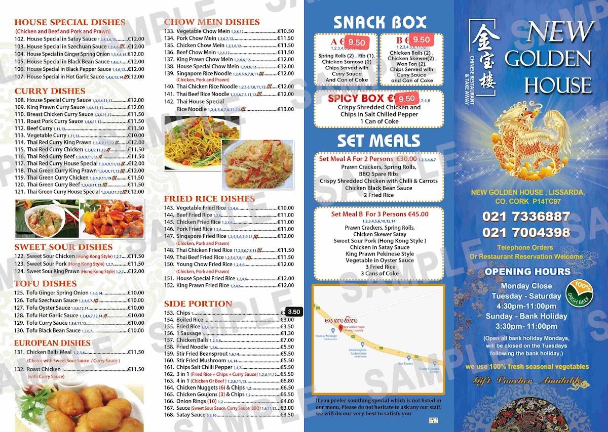 Menu at New Golden House Chinese, Lissarda restaurant, Lissarda