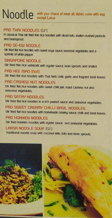 Menu at Ninety Nine Thai restaurant, Bondi