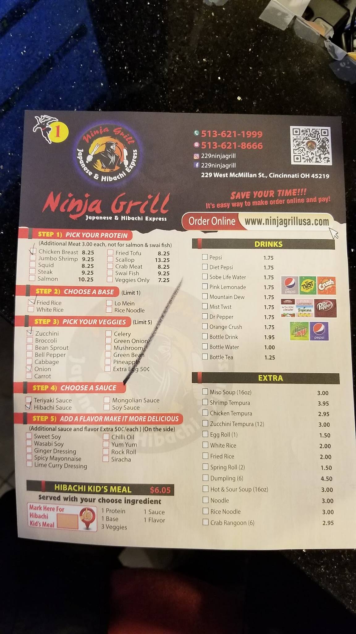 Menu at Ninja Grill Japanese & Hibachi Express restaurant, Cincinnati