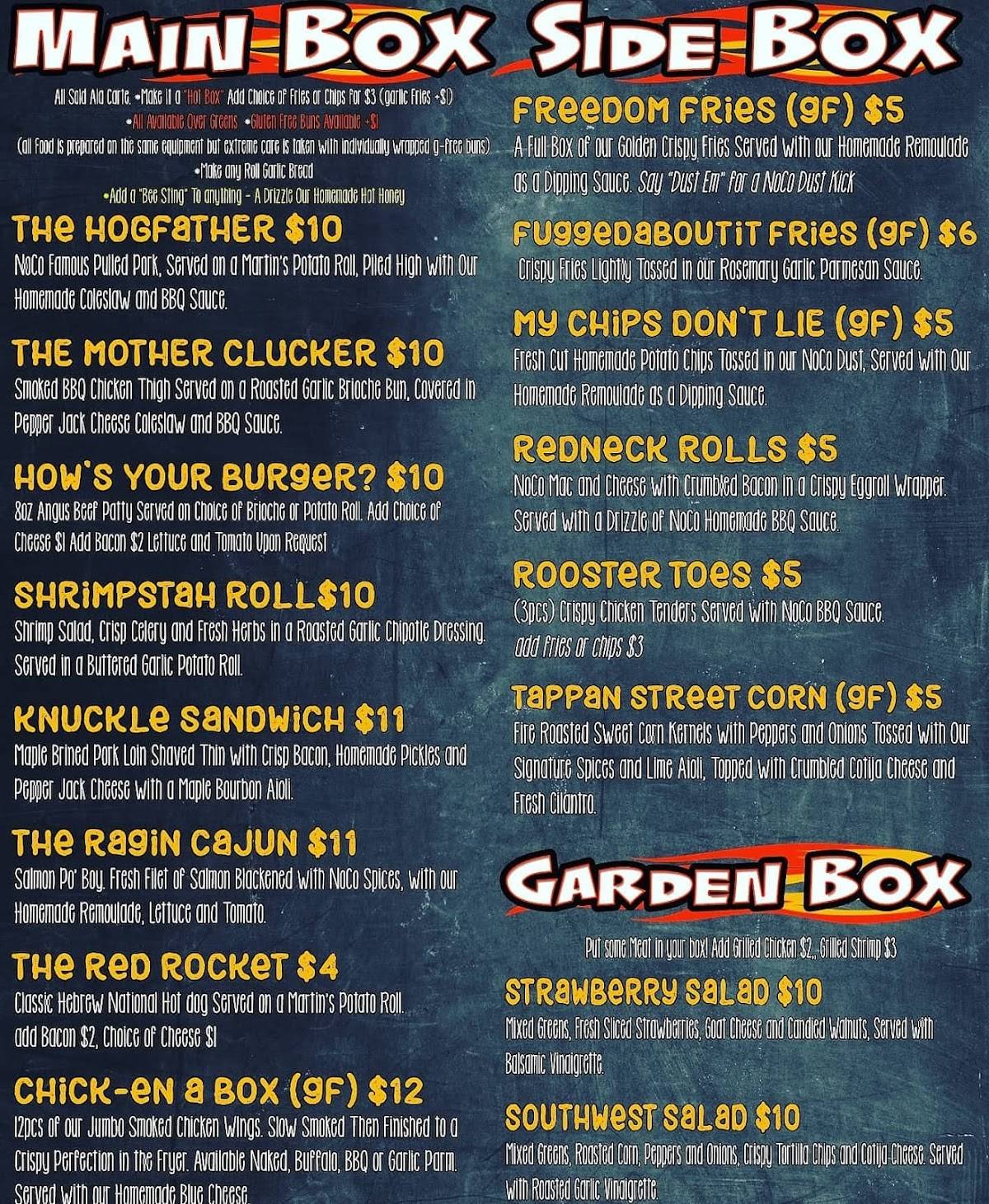 Menu at NoCo Hot Box Food Truck restaurant, Tappan