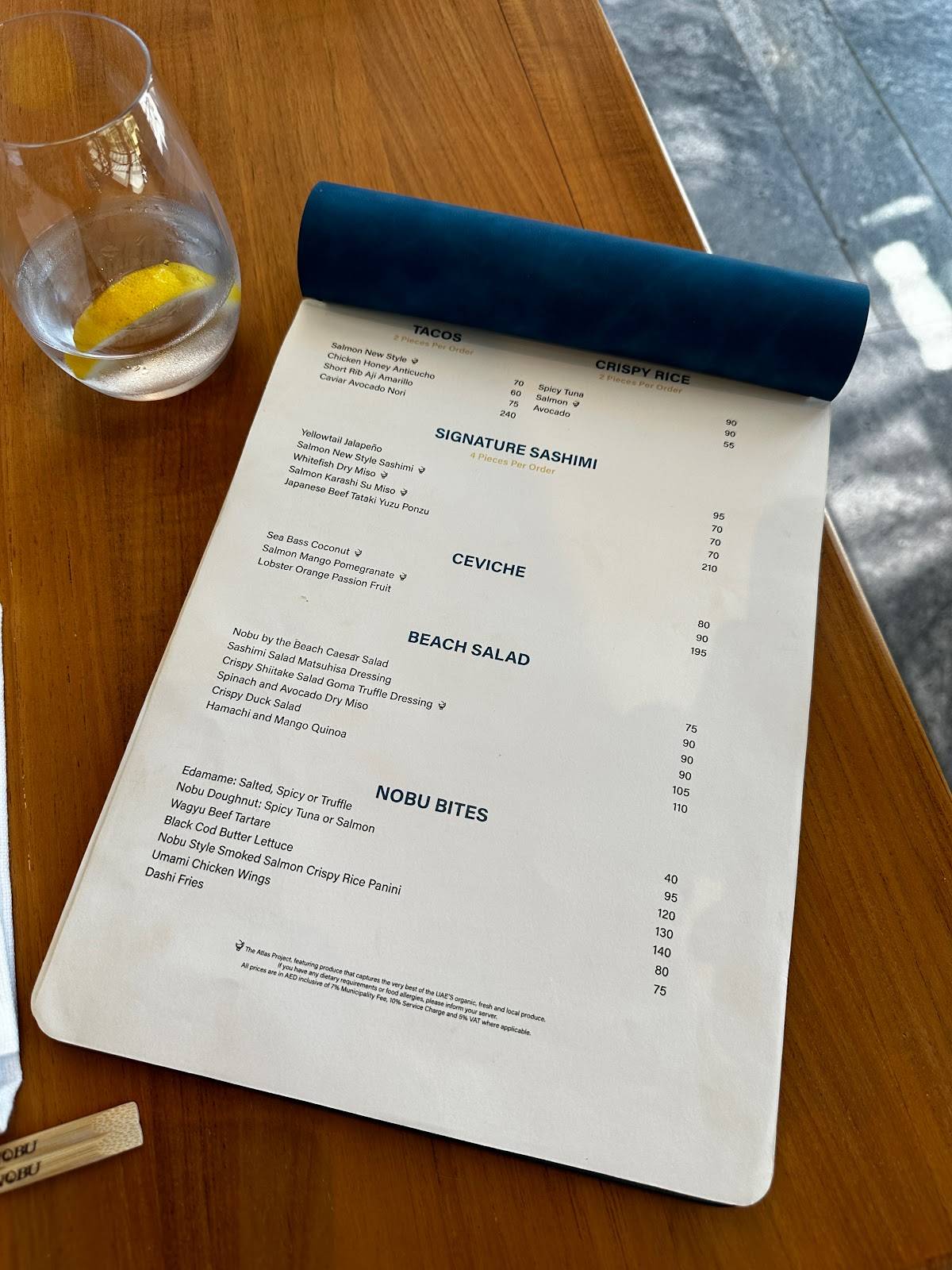 Menu at Nobu By The Beach restaurant, Dubai