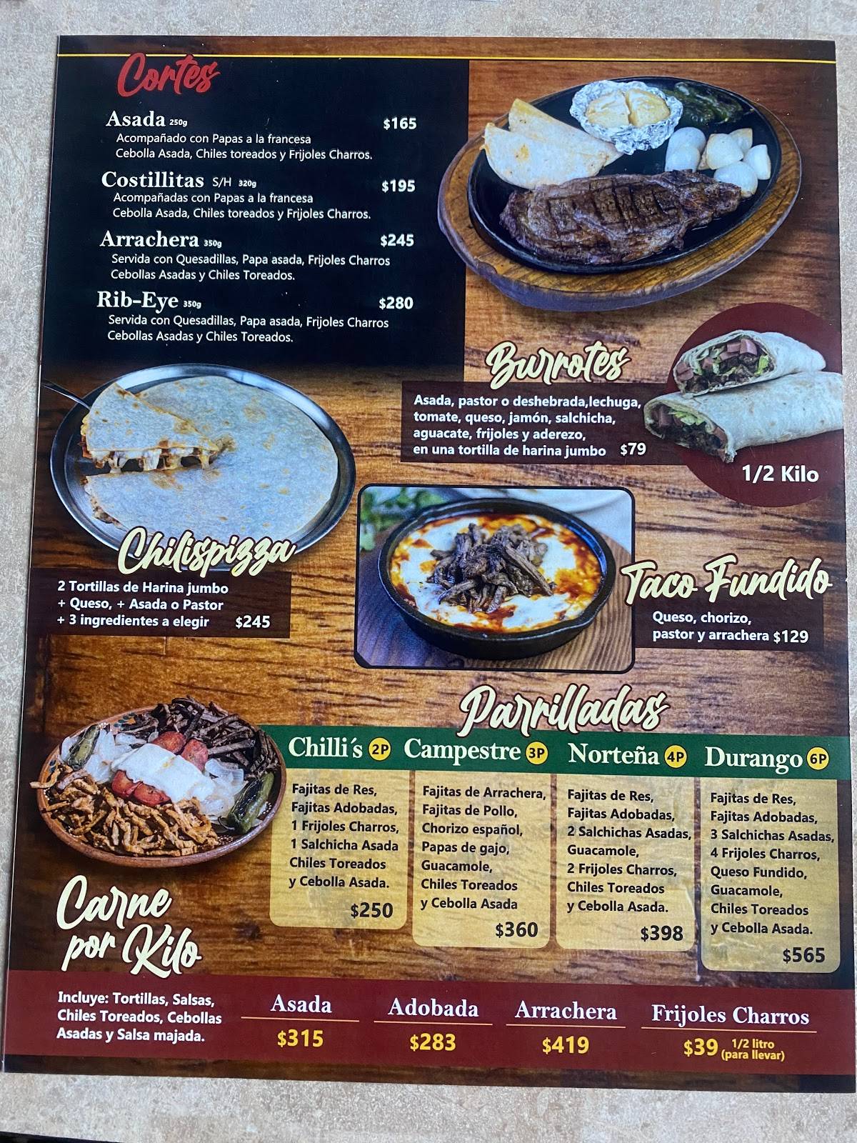 Carta del restaurante Norteño Chili's Fco Villa Rinconada Sol, Durango ...