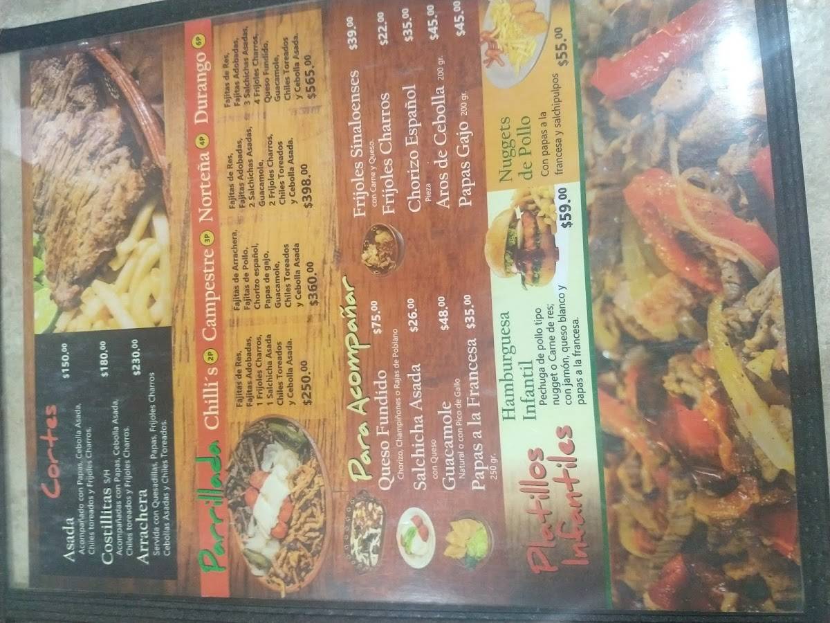 Carta del restaurante Norteño Chili's Fco Villa Rinconada Sol, Durango ...