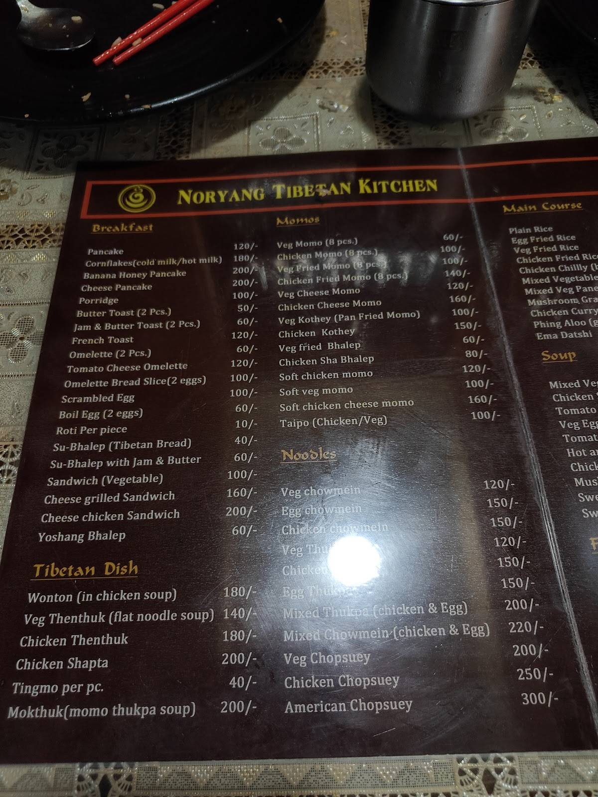 Menu at Noryang Tibetan Kitchen, Darjeeling