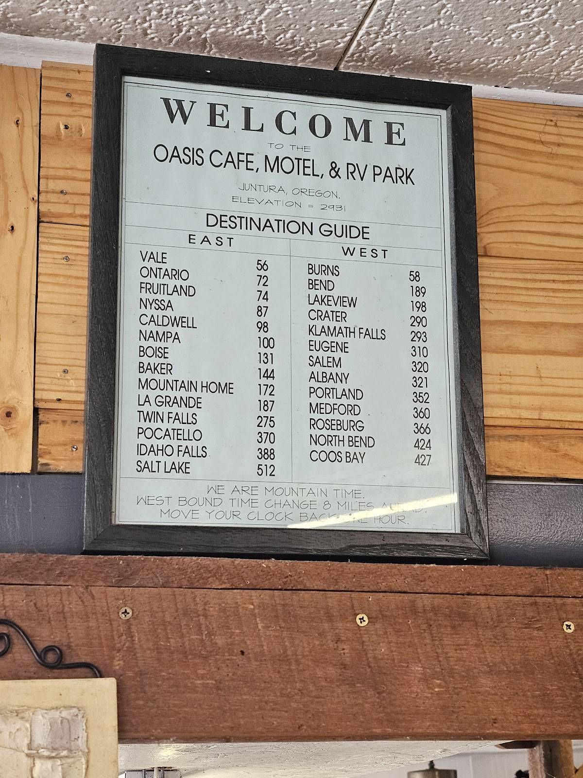 Menu at Oasis Cafe & Motel, Juntura, US-20