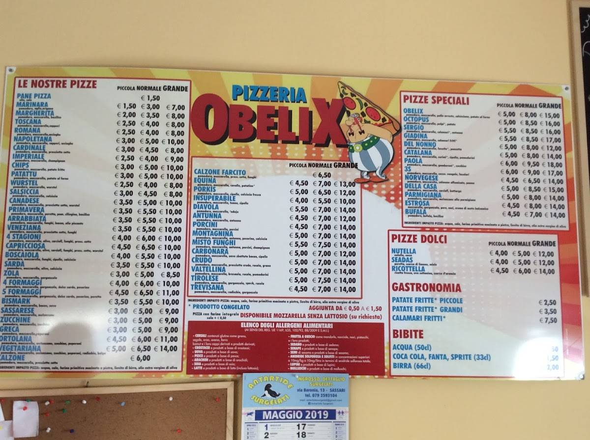 Menu da Obelix ristorante, Sassari