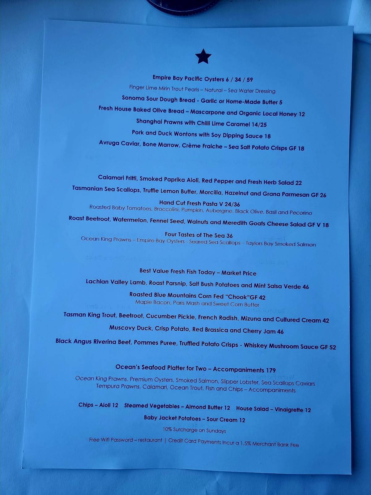 Menu at Ocean Restaurant and Bar - Blue Bay, Blue Bay