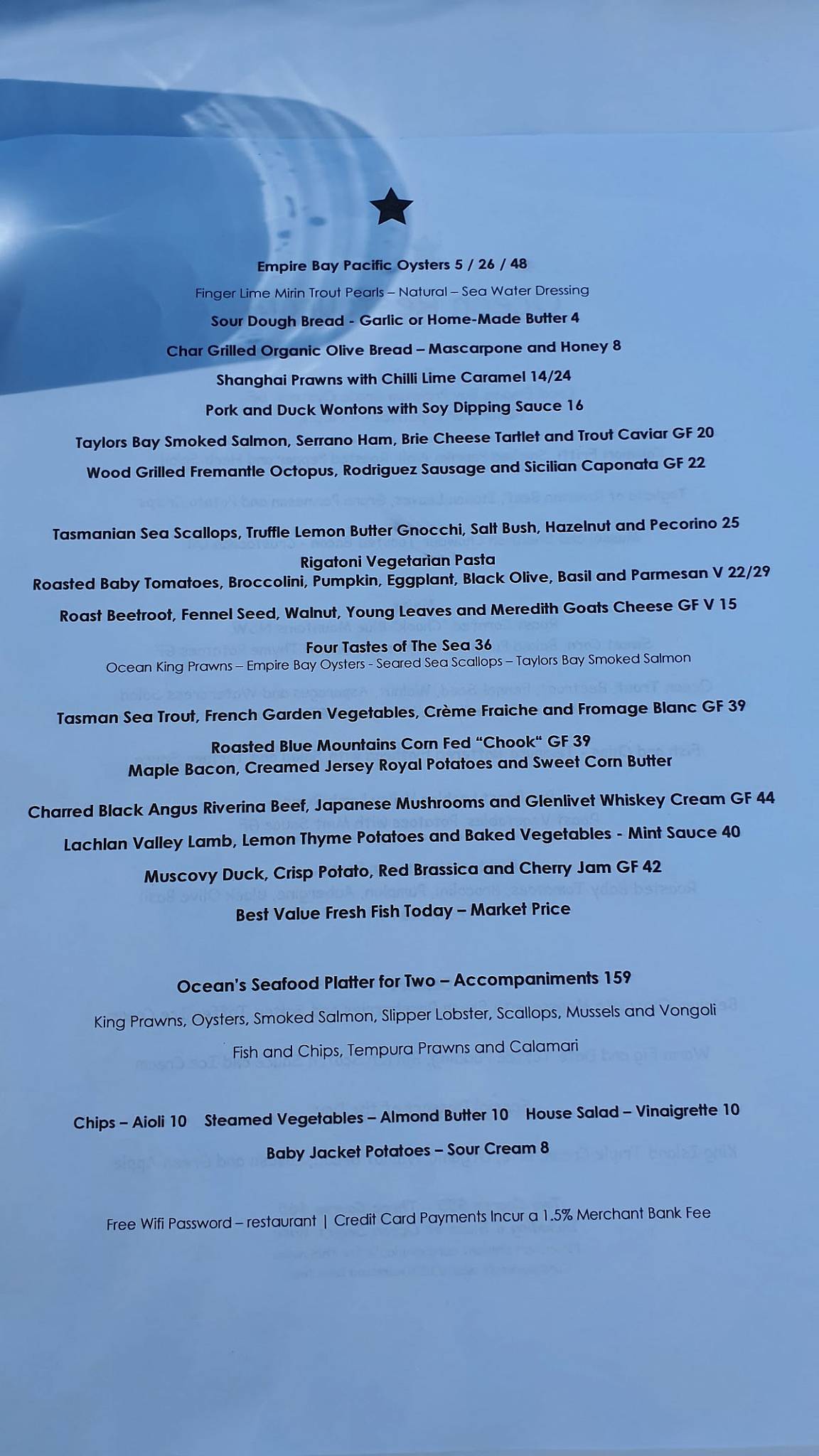 Menu at Ocean Restaurant and Bar - Blue Bay, Blue Bay
