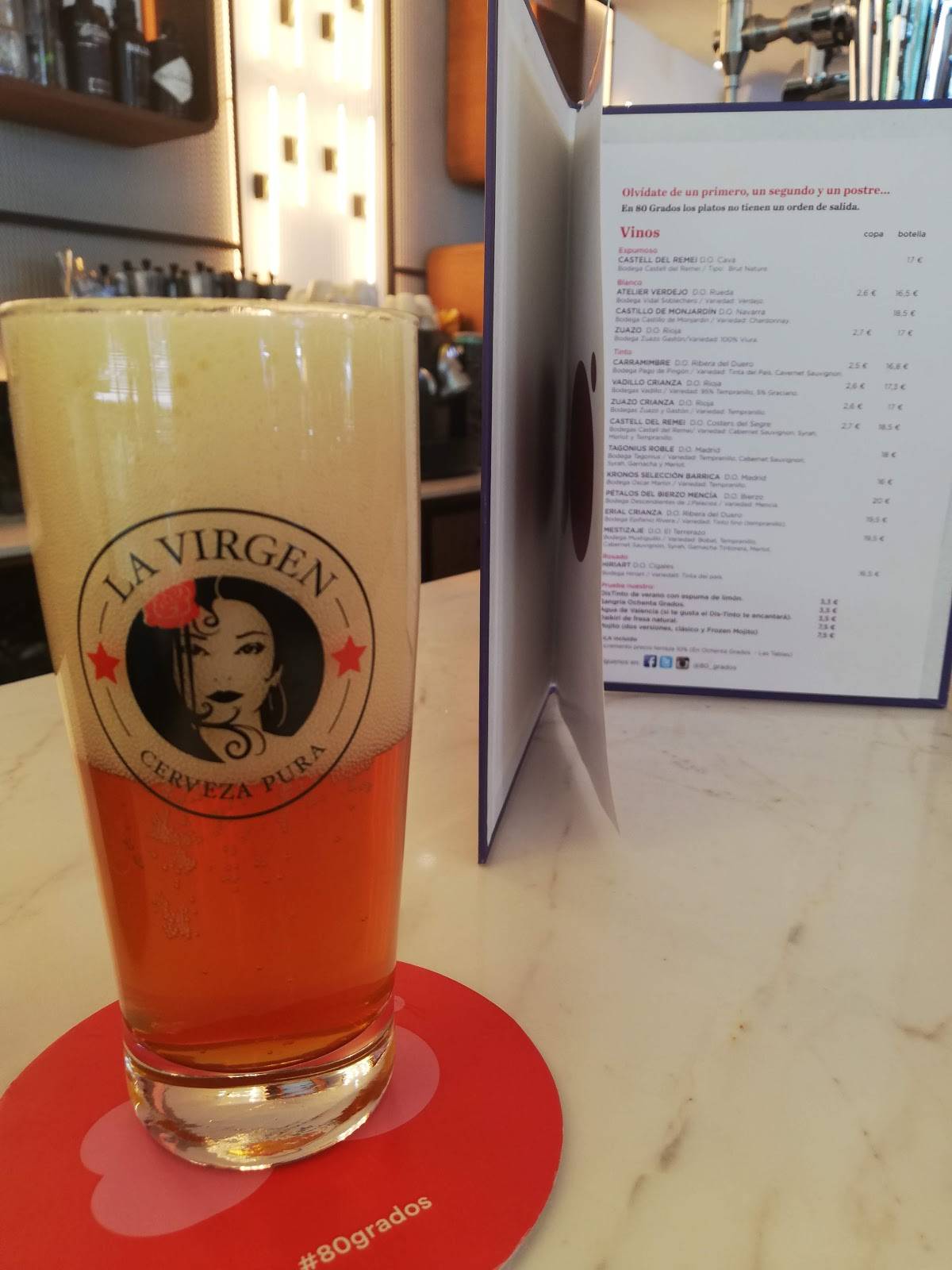 Carta del restaurante Ochenta Grados Pozuelo, Pozuelo del Alarcón