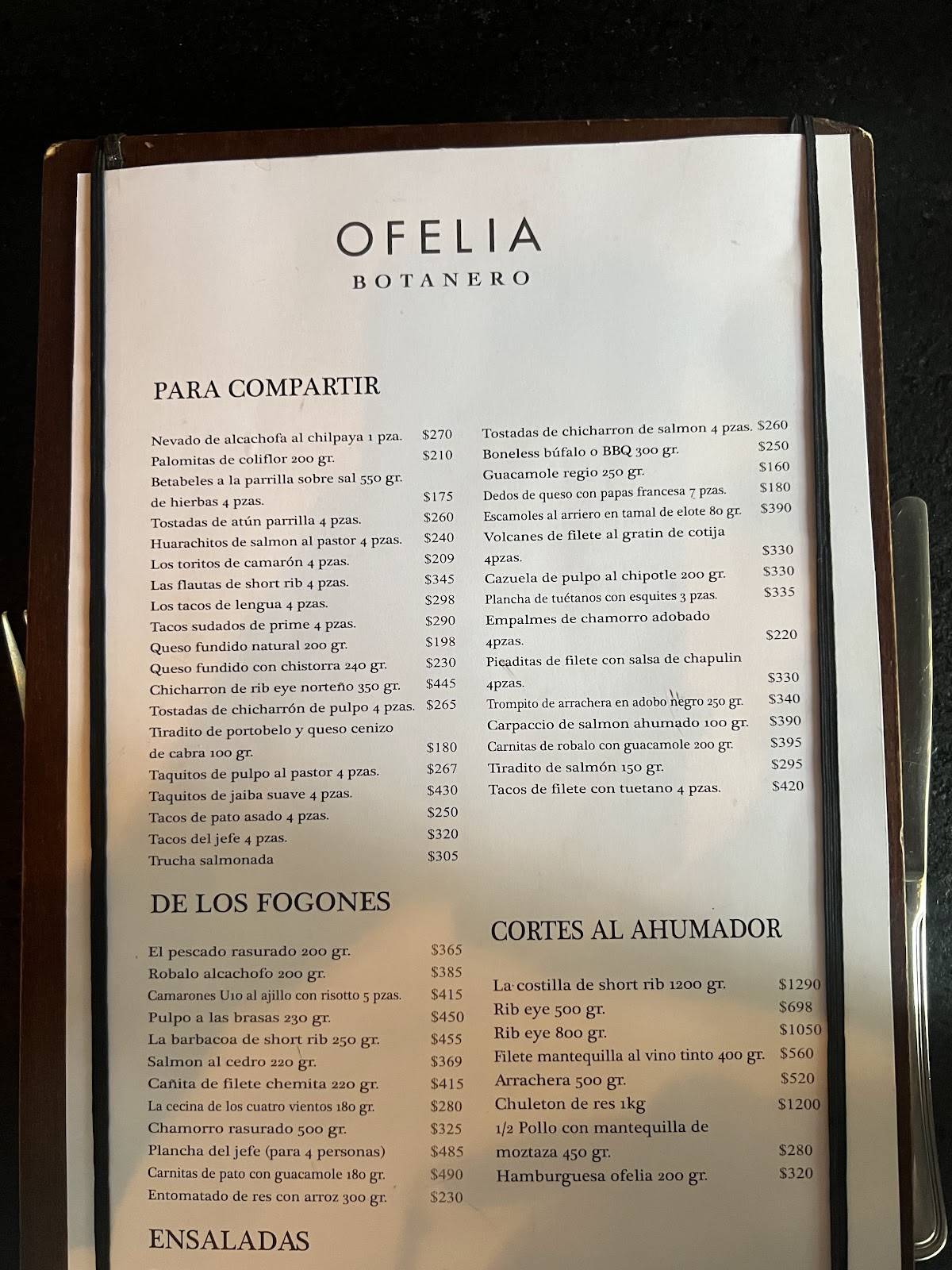Carta del restaurante Ofelia Botanero, Ciudad López Mateos, Séneca 349