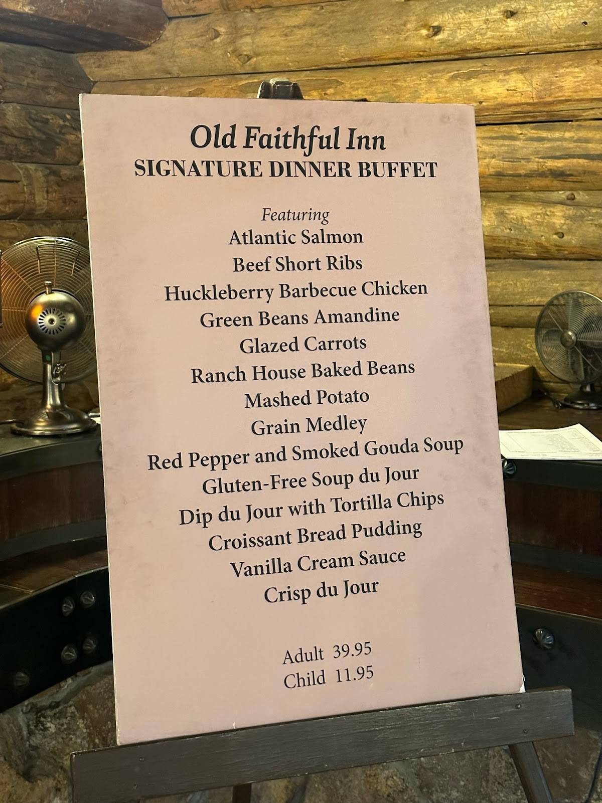 Menu at Old Faithful Inn Dining Room restaurant, USA, Old Faithful Rd