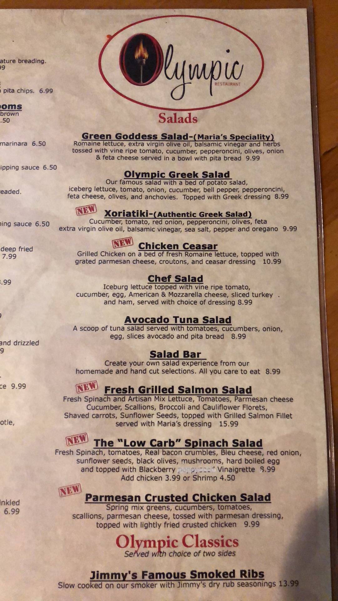 Menu at Olympic Restaurant, Avon Park