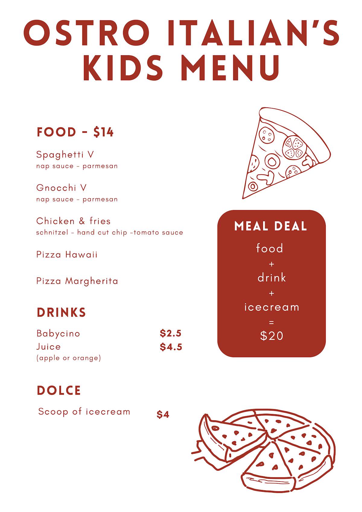 Menu at Ostro Italian restaurant, Fremantle