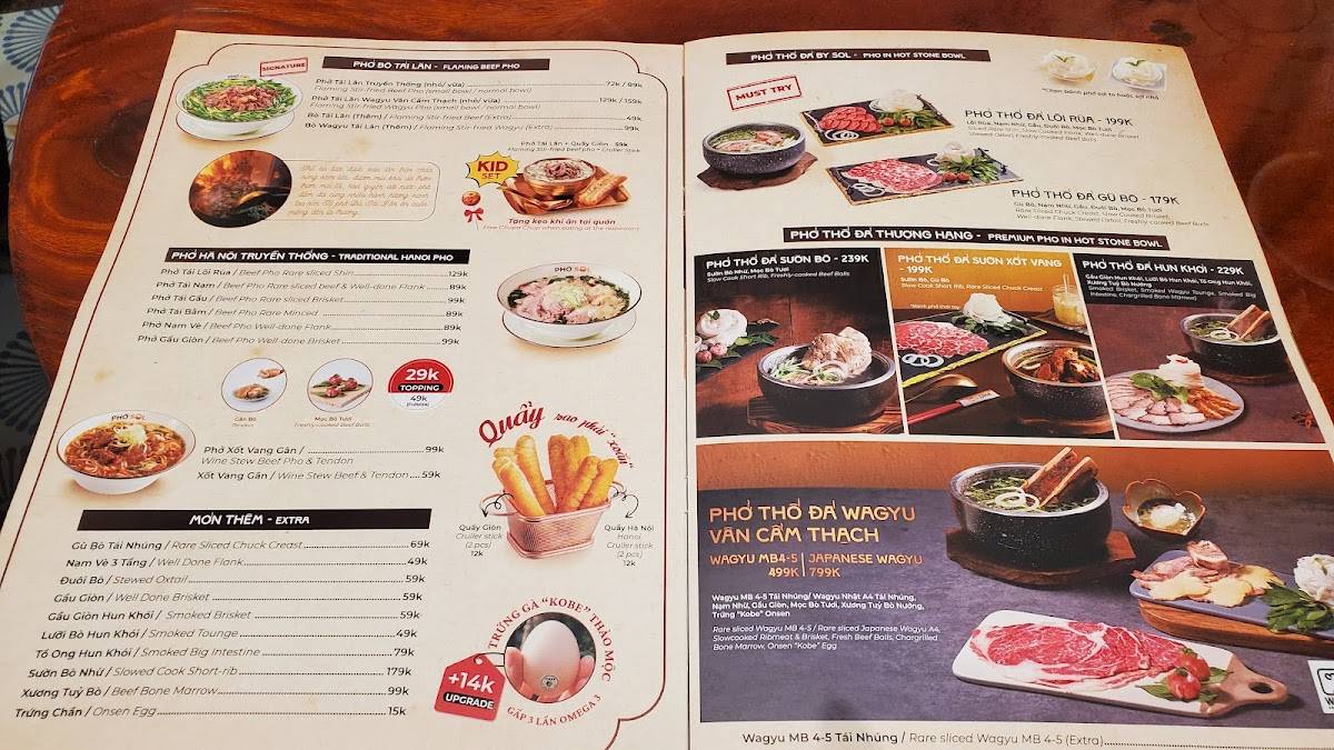 Menu at PHỞ SOL - Q1 (Phở & Các Món Ngon Từ Phở) restaurant, Ho Chi Minh City