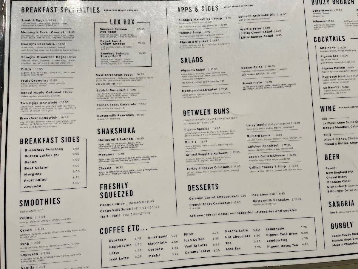 Menu at PIGEON CAFÉ, Montréal, Monkland Ave
