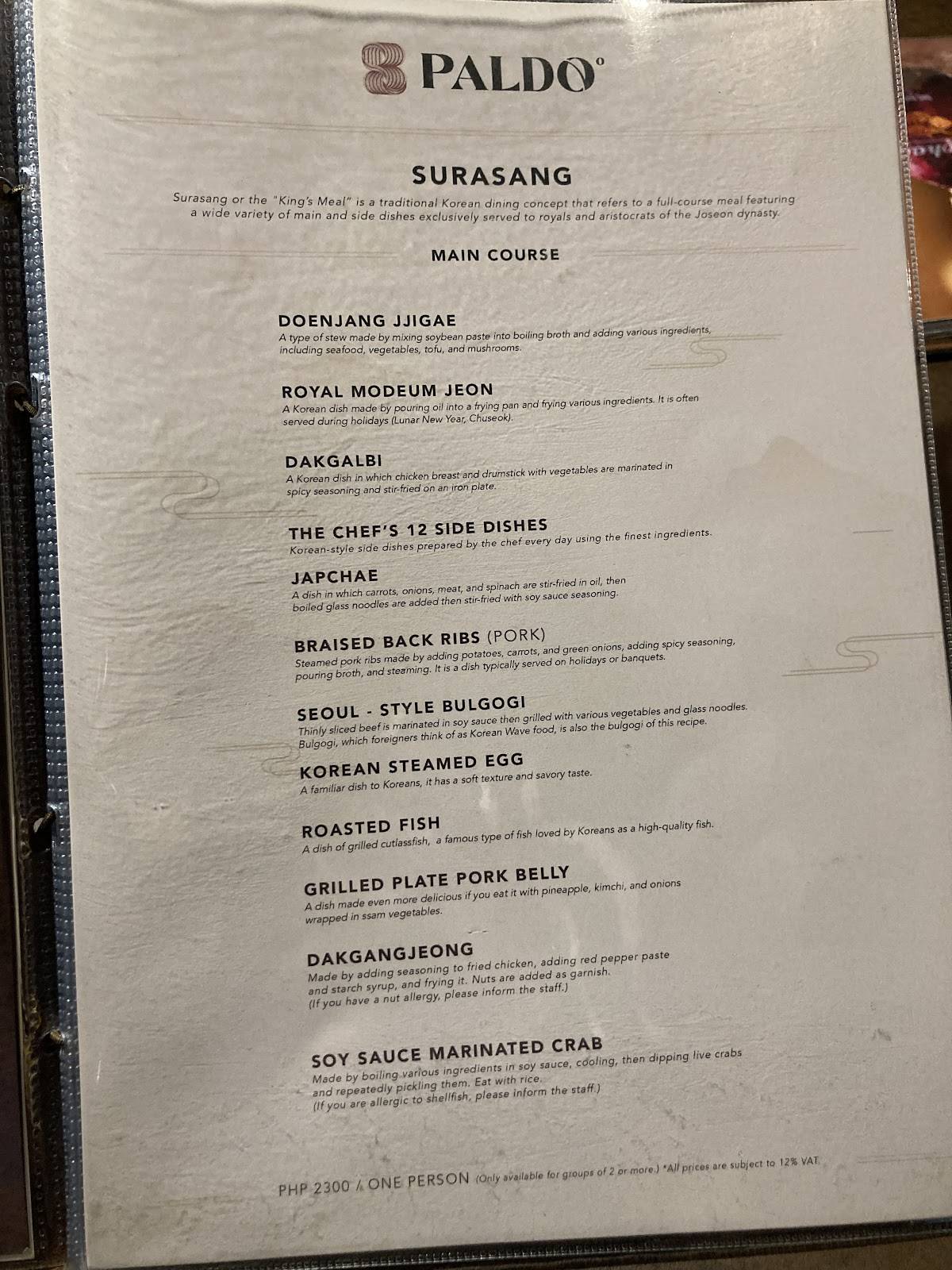 Menu at Paldo Restaurant, Quezon City