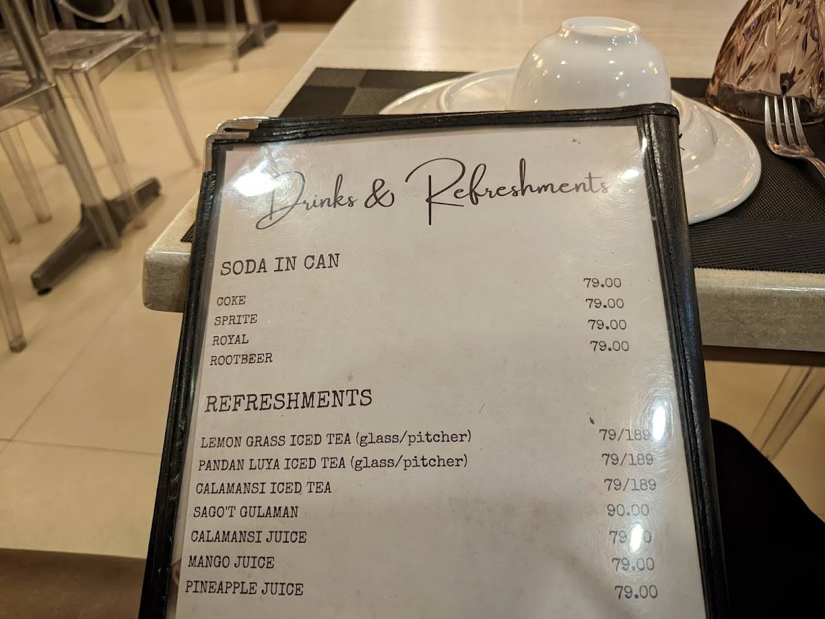 Menu at Pamana restaurant, Makati, Greenbelt Mansions