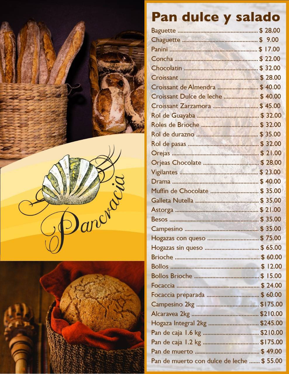 Menu at Pancracia Panadería Artesanal. Roma, Mexico, Orizaba 203 ...