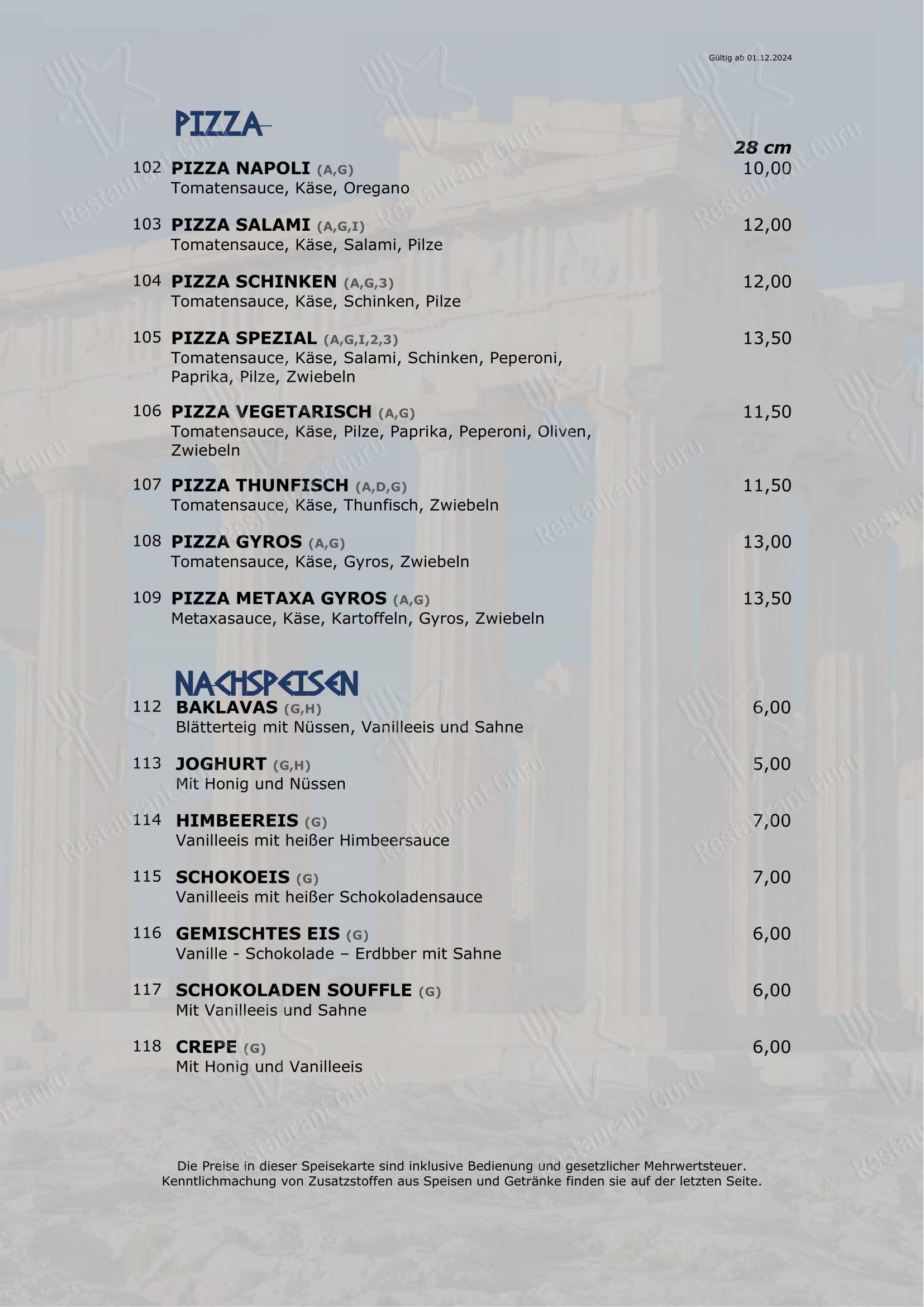 Speisekarte von Restaurant Parthenon, Marktheidenfeld