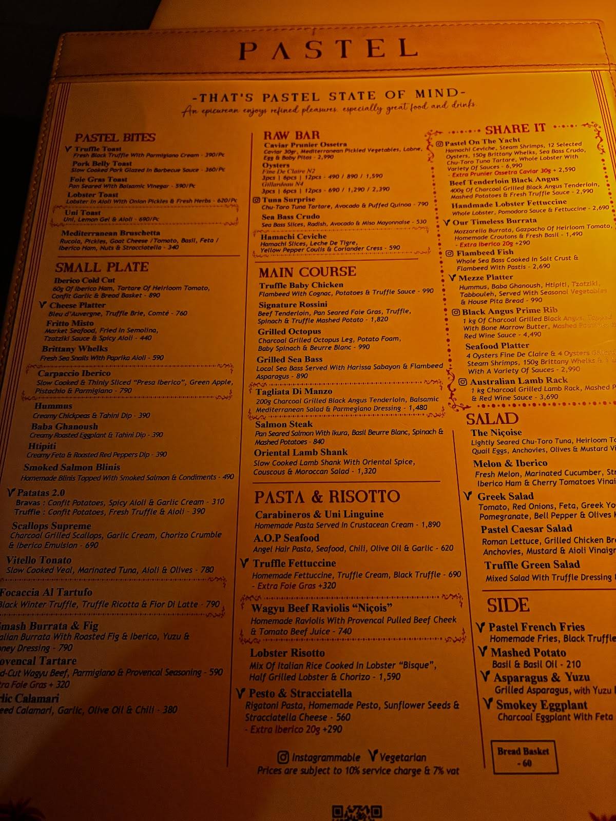 Menu at Pastel Rooftop Bar & Mediterranean Dining, Bangkok