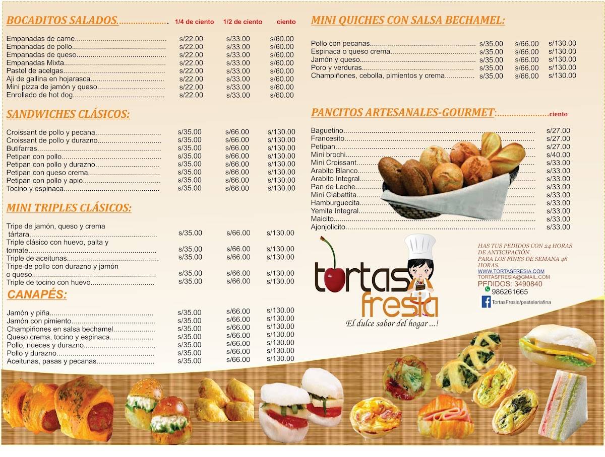 Menu at Pastelería Saludable Fresia sin azúcar añadida desserts, La Molina