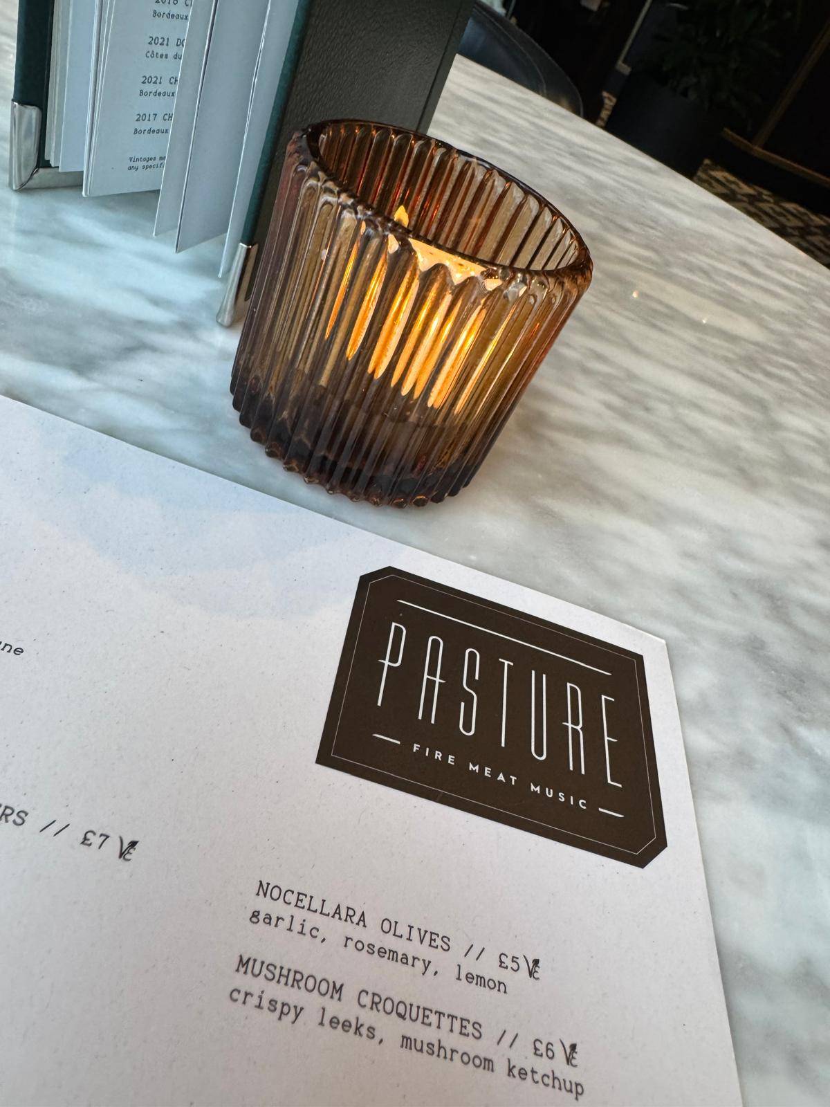 Menu at Pasture Birmingham restaurant, Birmingham