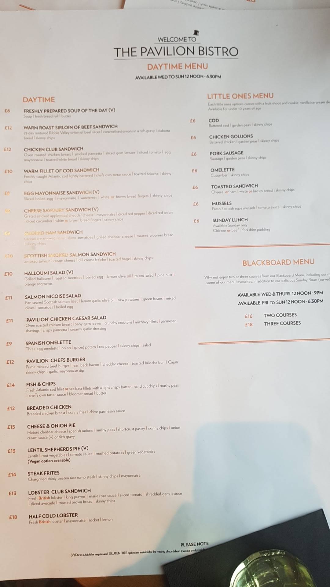 Menu at Pavilion Bistro restaurant, Bury, Birtle Brook Village West