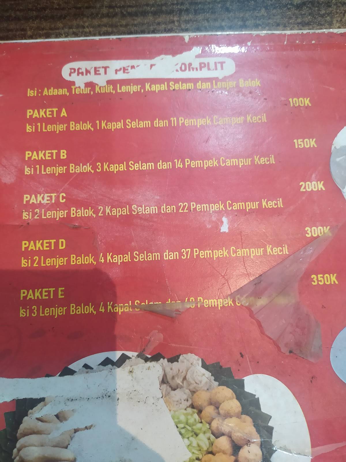 Menu at Pempek Mamad restaurant, Jambi