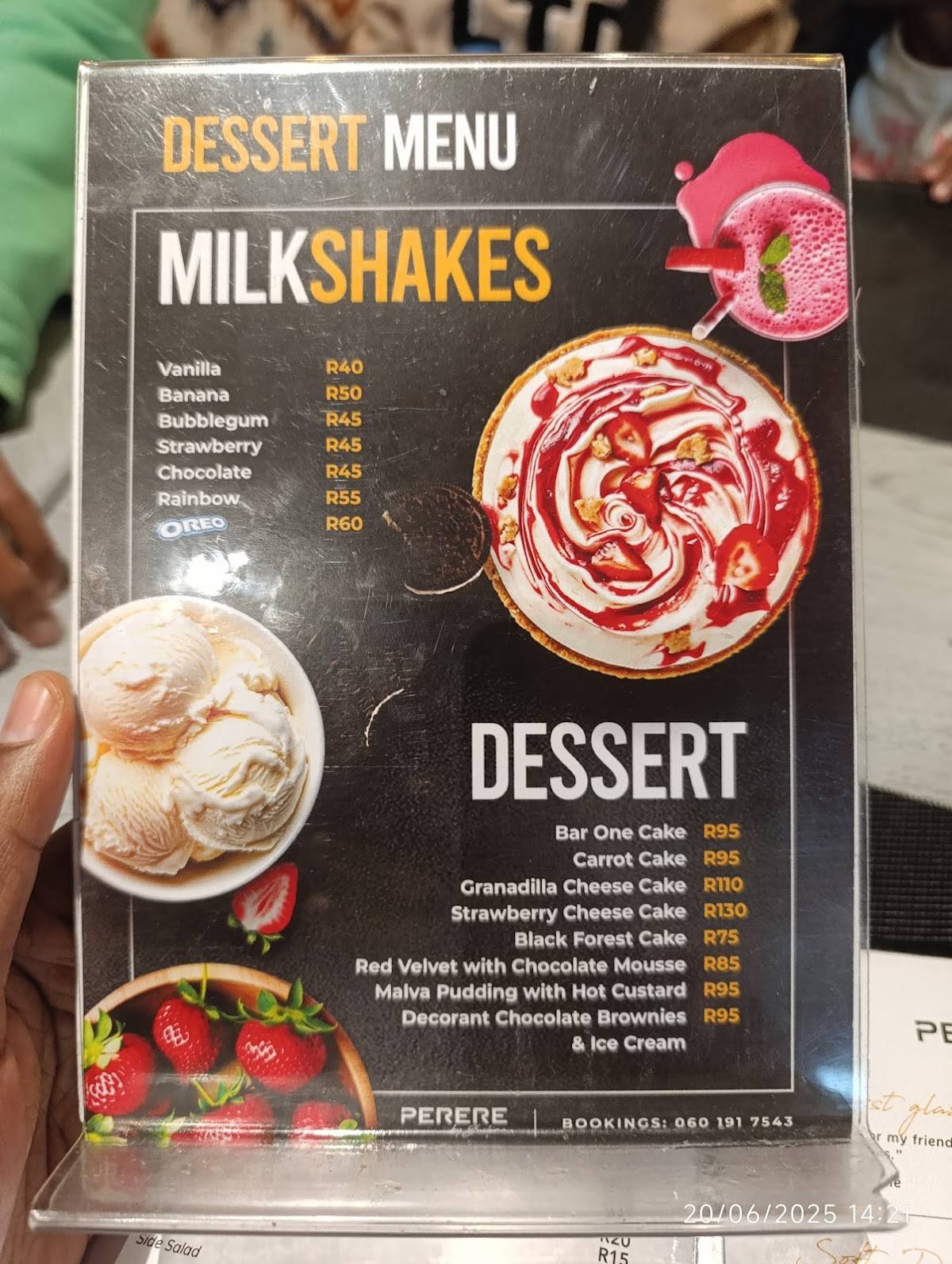 Menu at Perere Polokwane restaurant, Polokwane