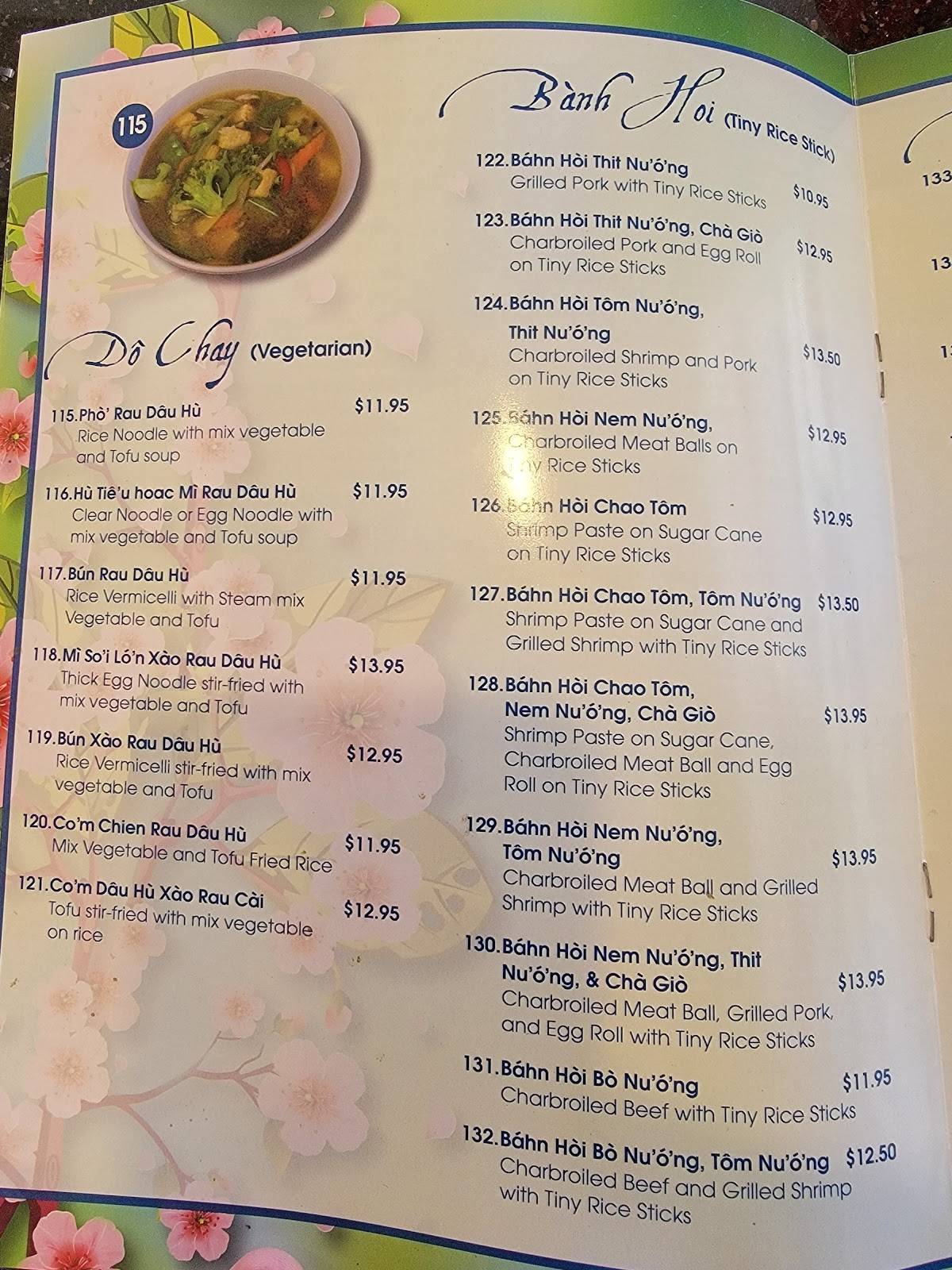 Menu at Phở Ly Ly restaurant, New Iberia