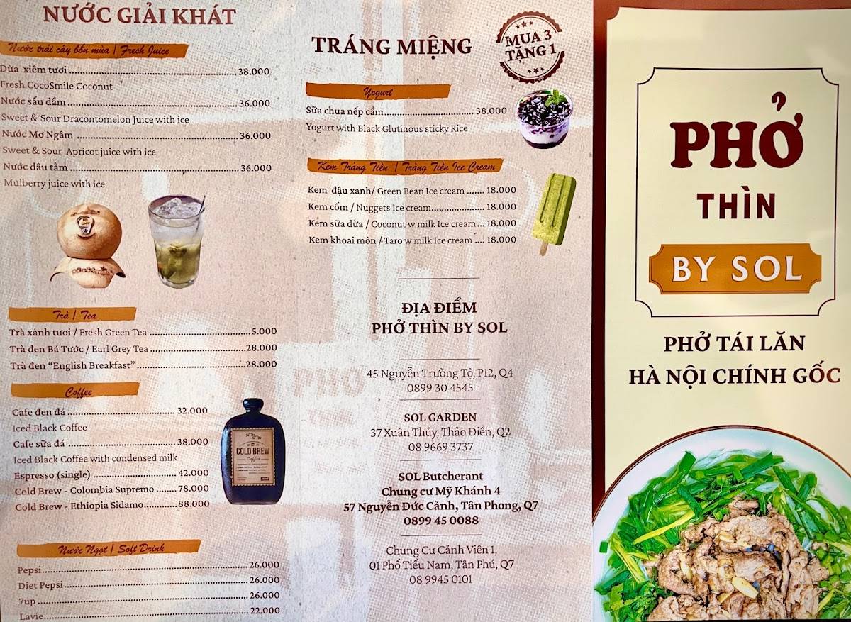Menu at PHỞ SOL - Q1 (Phở & Các Món Ngon Từ Phở) restaurant, Ho Chi ...
