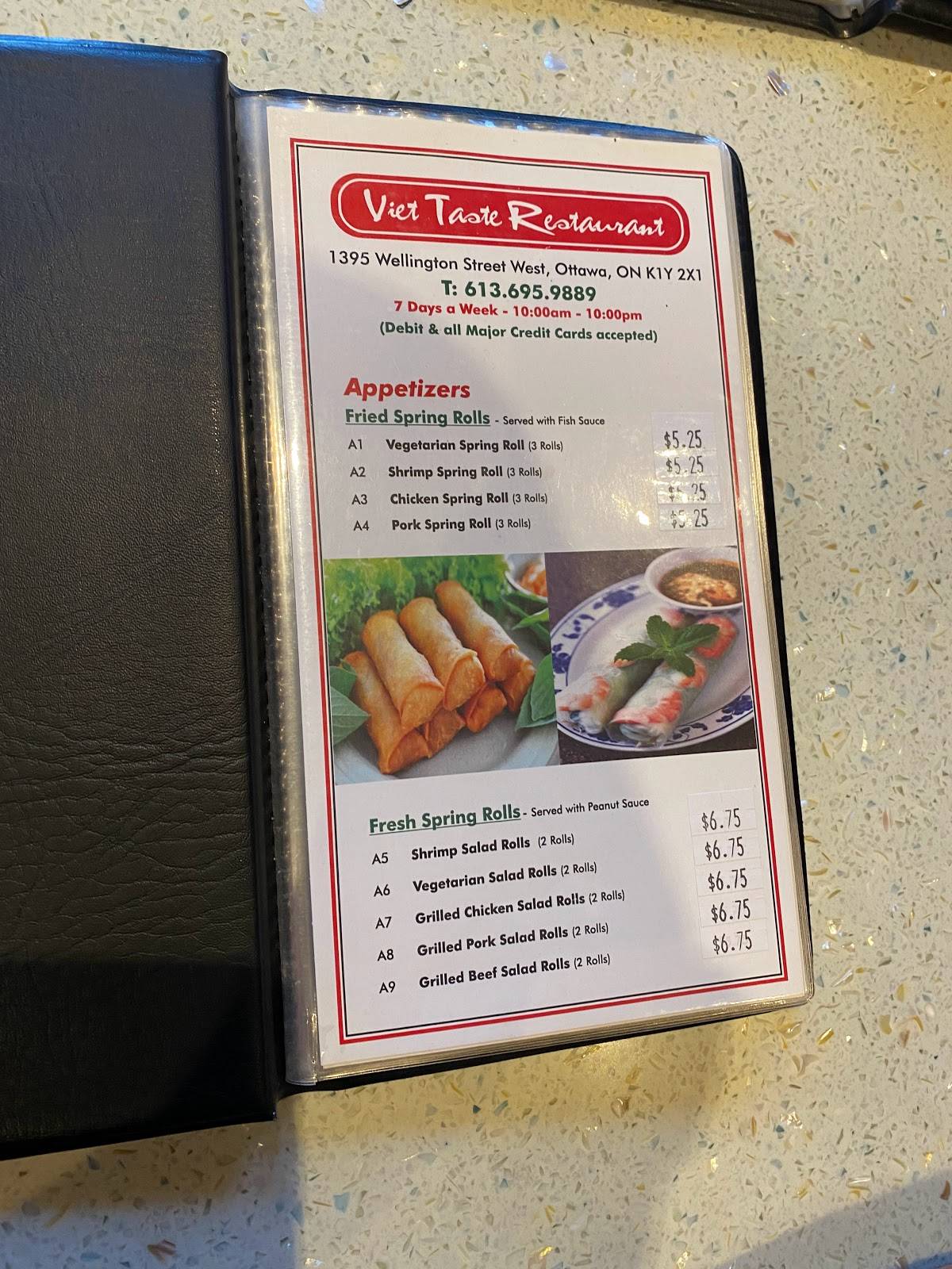 Menu at Pho Viet Taste restaurant, Ottawa
