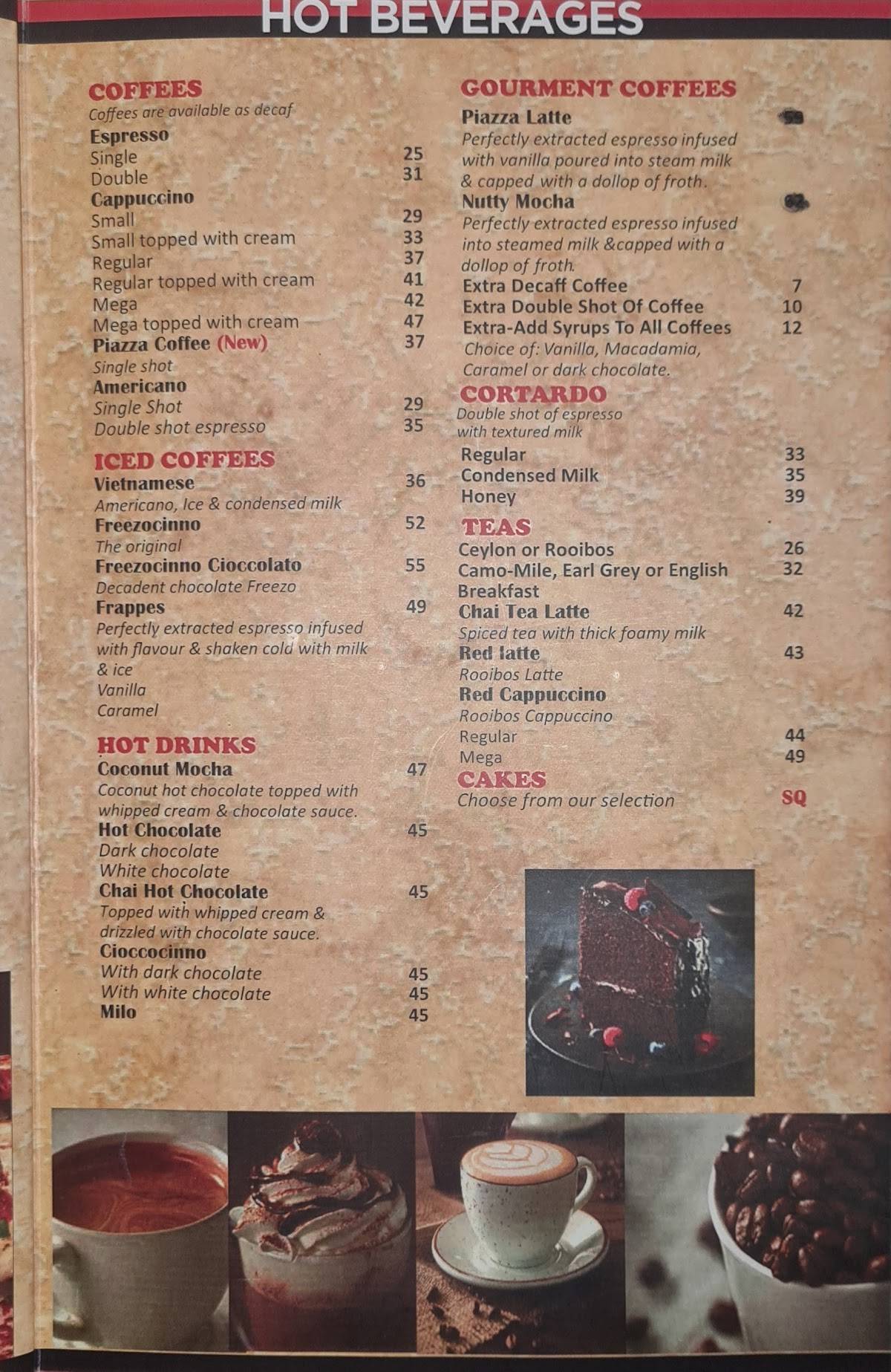 Menu at Piazza Cafe, Lenasia