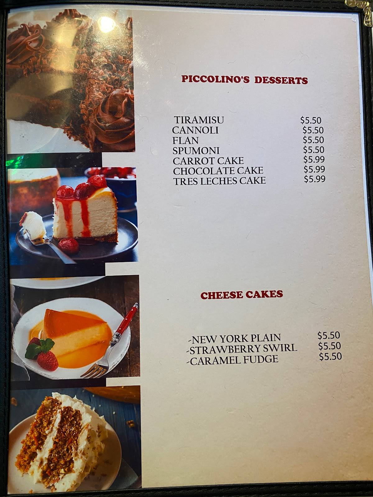 Menu at Piccolino restaurant, Artesia