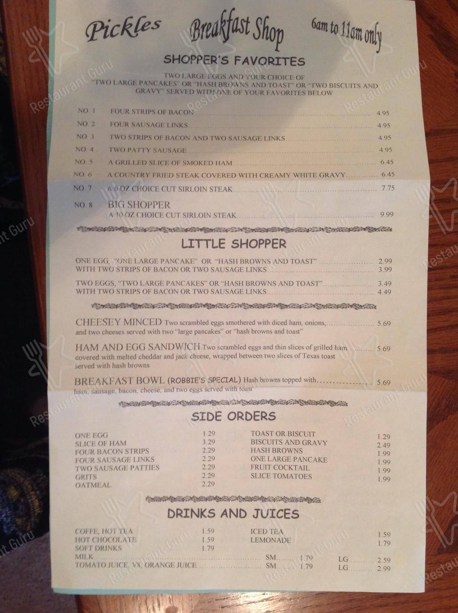 Menu at Pickles: America's Grill restaurant, Moore, N Moore Ave