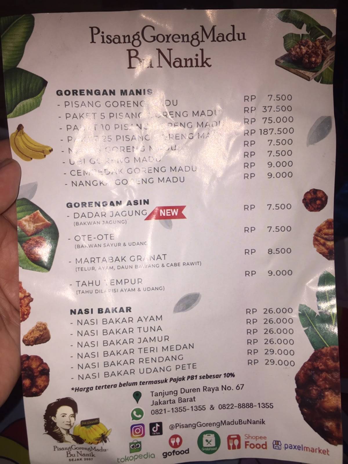 Carta del restaurante Pisang Goreng Madu Bu Nanik, West Jakarta, Jl ...