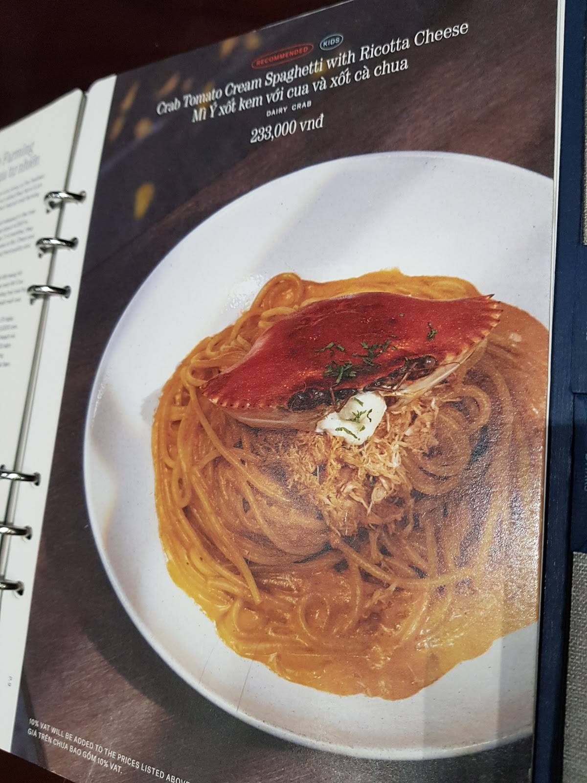 Menu at Pizza 4P’s Landmark Hanoi restaurant, Hanoi, Lầu 1