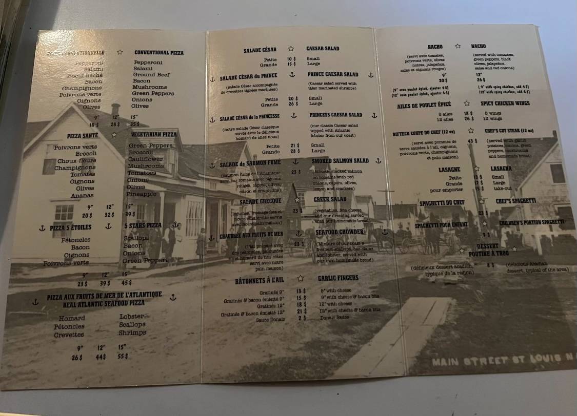 Menu au Pizza 5 Etoiles pizzeria, Saint-Louis-de-Kent