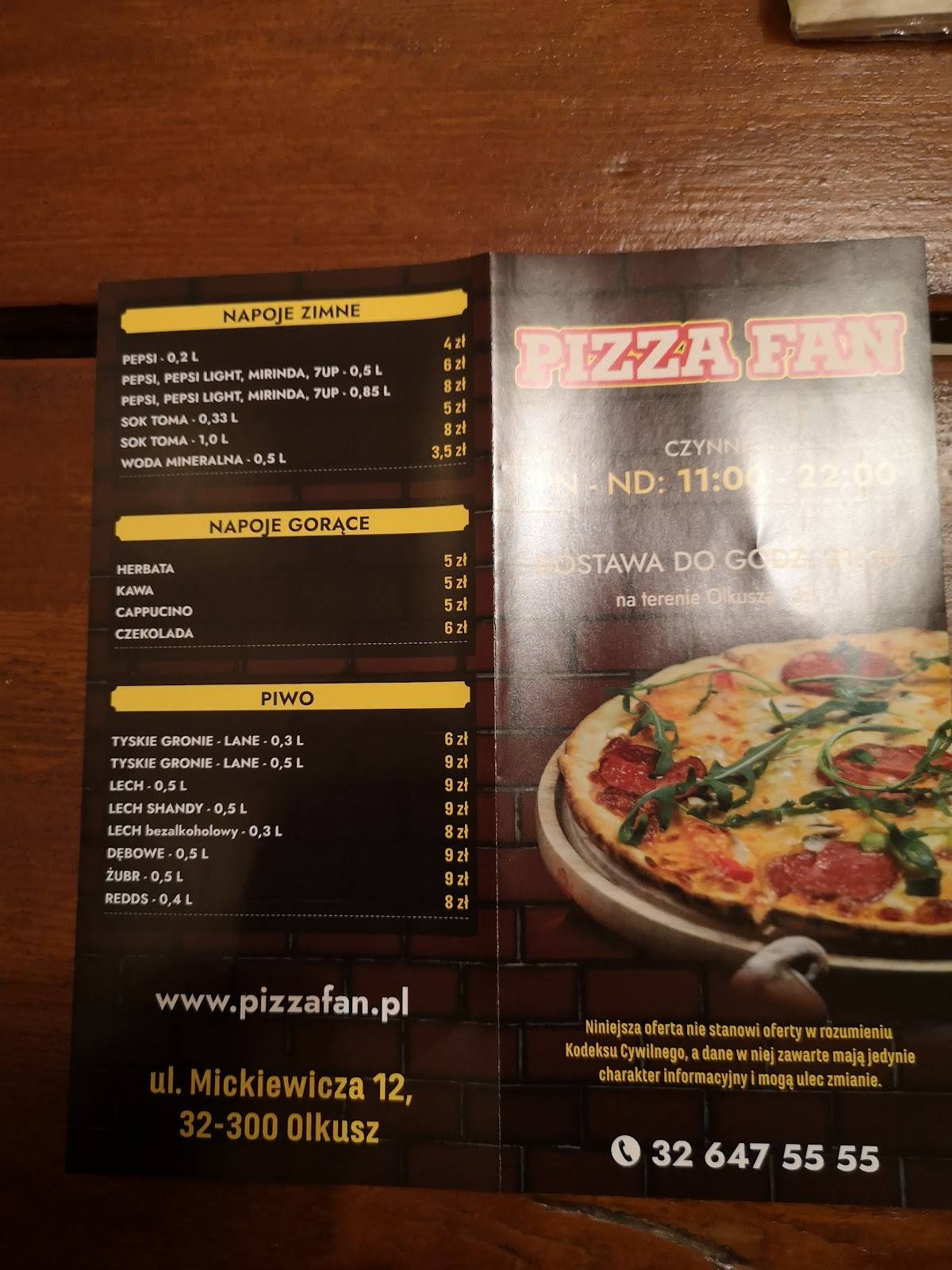 Menu at Pizza Fan restaurant, Olkusz