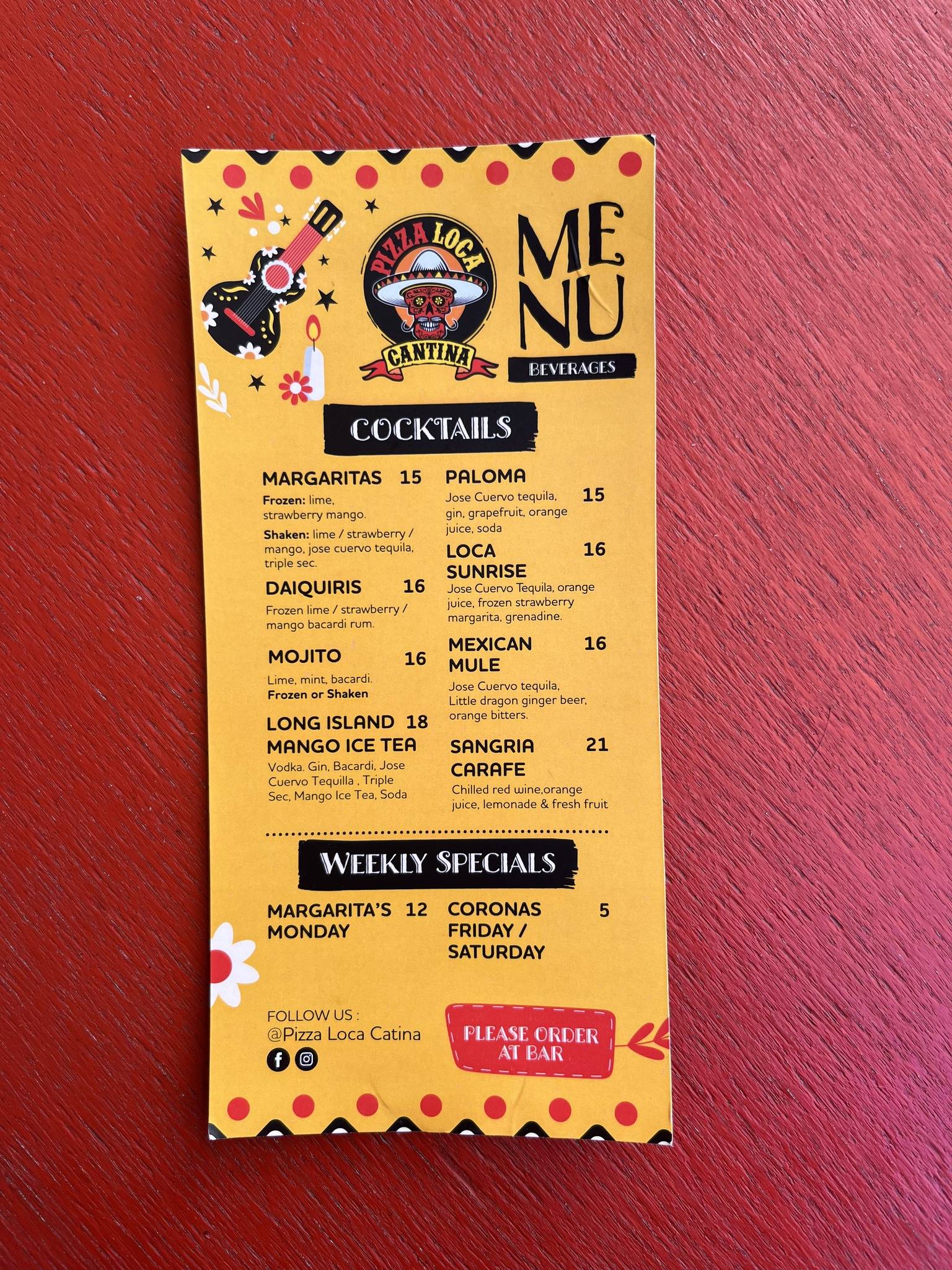 Menu at Pizza Loca Cantina pizzeria, Woree