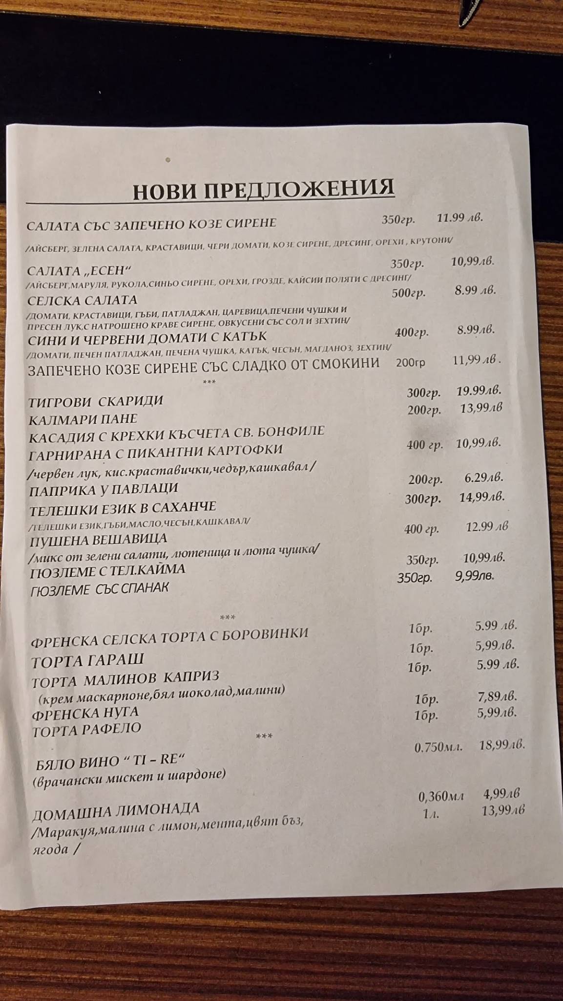 Menu at Pizza Vetrilo restaurant, Sofia, Solun St 43