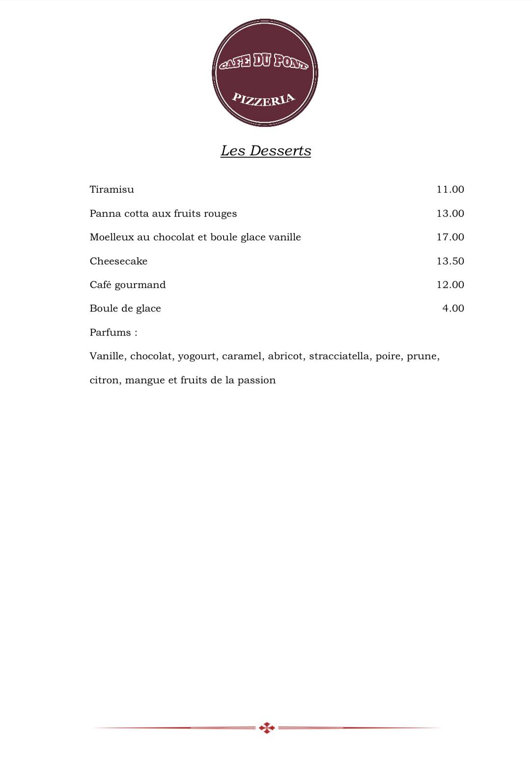 Menu au Restaurant Pizzeria Café du Pont, Sainte-Croix