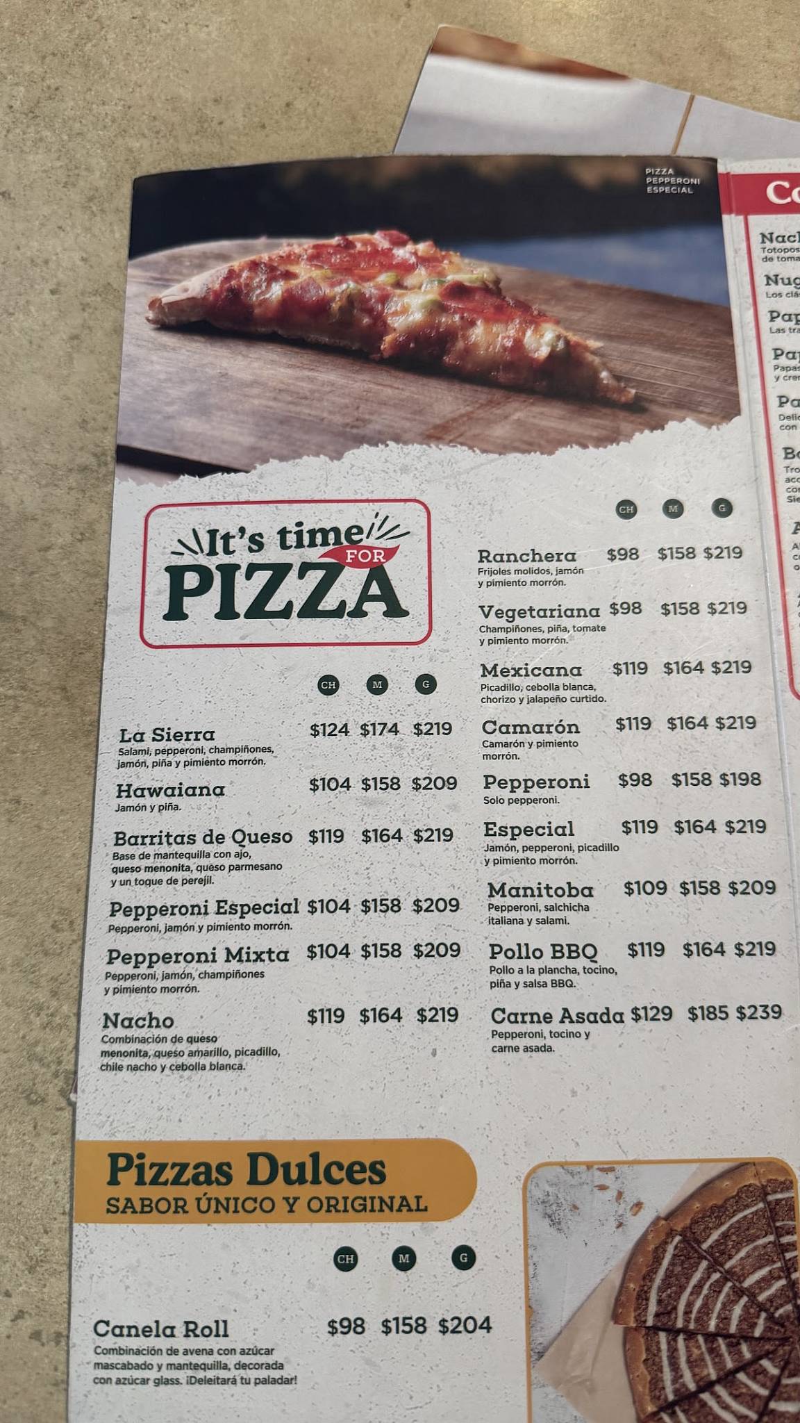 Carta de Pizzería La Sierra, Ciudad Cuauhtemoc, Carretera a Rubio Km. 6