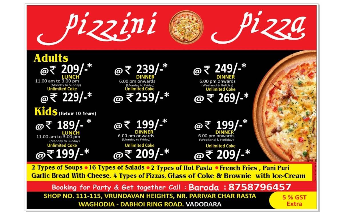 Menu at Pizzini Pizza, Vadodara
